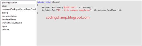coding champ create export file format for method of payment in ax 2009