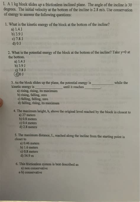 Solved A Kg Block Slides Up A Frictionless Inclined Plane Chegg