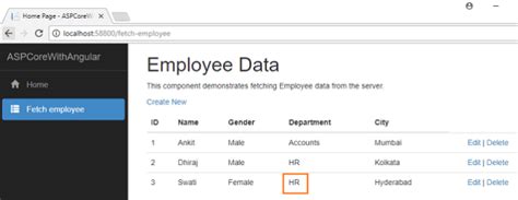 crud operations with asp core using angular 5 and ado