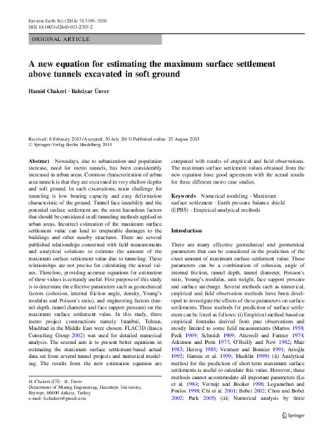 Pdf A New Equation For Estimating The Maximum Surface Settlement