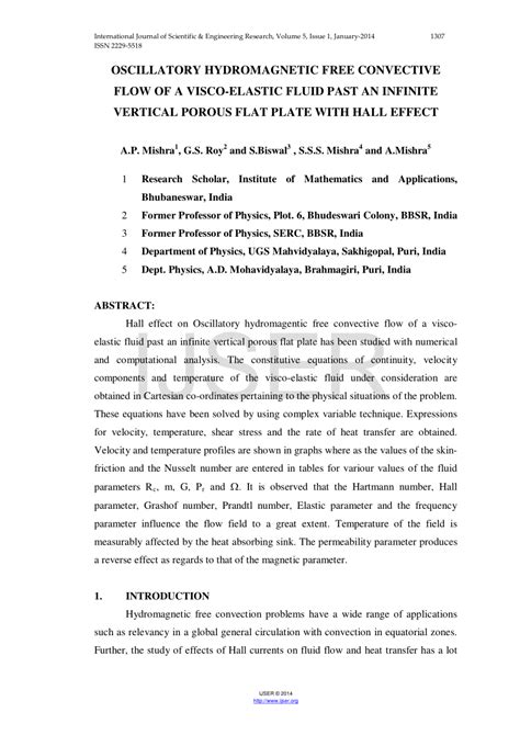 Pdf Oscillatory Hydromagnetic Free Convective Flow Of A Visco Elastic Fluid Past An Infinite