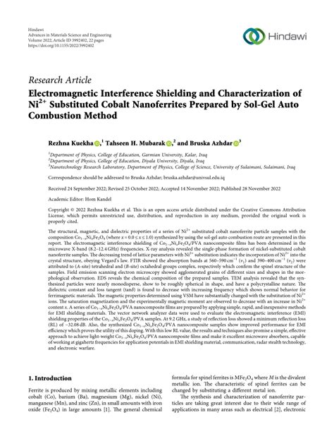 Pdf Electromagnetic Interference Shielding And Characterization Of Ni2 Substituted Cobalt