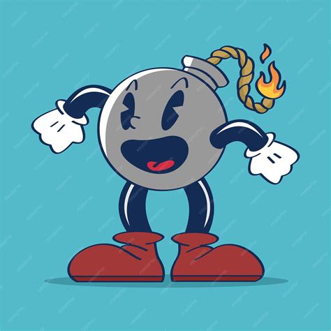 행복 폭탄 만화 캐릭터 춤 벡터 손 그리기 프리미엄 벡터