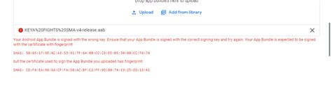 Android Publishing Error App Update Not Happening Due To Keystore