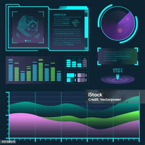 미래의 인터페이스 공간 모션 그래픽 Infographic 게임과 Ui Ux 요소 Hud 디자인 그래프 파 홀로그램 벡터 일러스트 레이 션 바 인포그래픽에 대한 스톡 벡터