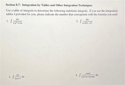 solved section 8 7 integration by tables and other