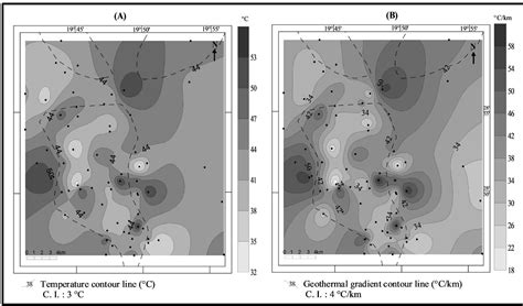 A Iso Temperature And B Geothermal Gradient Maps At 500