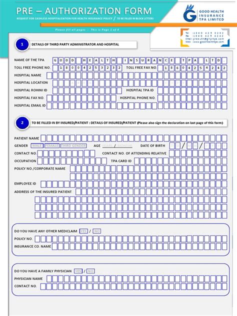 Good Health Pre Auth Form Pdf Insurance Hospital