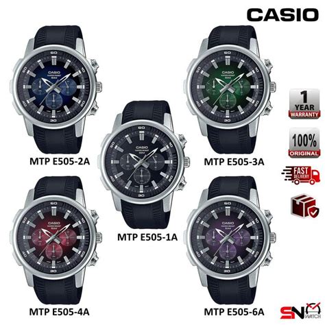 Casio Mtp E505 Multi Hands Fashion Quartz Analog Black Resin Band Men Watch Jam Tangan Lelaki