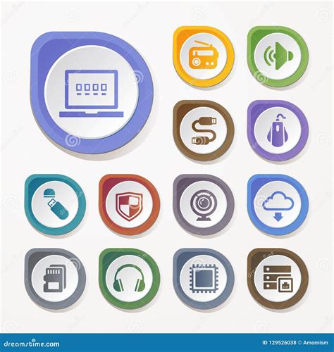 Computer Technology Hardware Icons Set Stock Vector Illustration Of