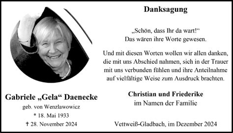 Traueranzeigen Von Gabriele Daenecke Wirtrauern