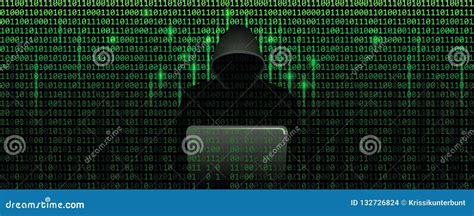 Computer Hacker In Matrix Cybercrime Concept With Binary Code Web