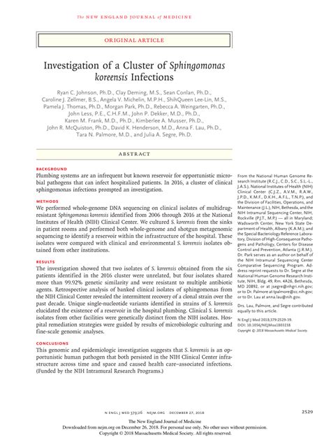 Pdf Investigation Of A Cluster Of Sphingomonas Koreensis Infections
