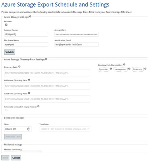 Azure Storage Export Schedule And Settings