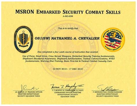 Embarked Security Combat Skills Certificate Of Completion Ppt