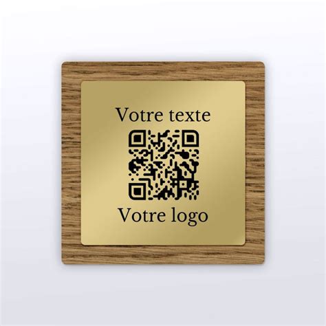 Plaque Qr Code Carrée En Bois Foncé Aspect Laiton