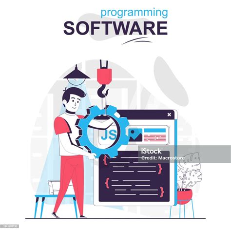 Programming Software Isolated Cartoon Concept Programmer Configures Program Writes Code People