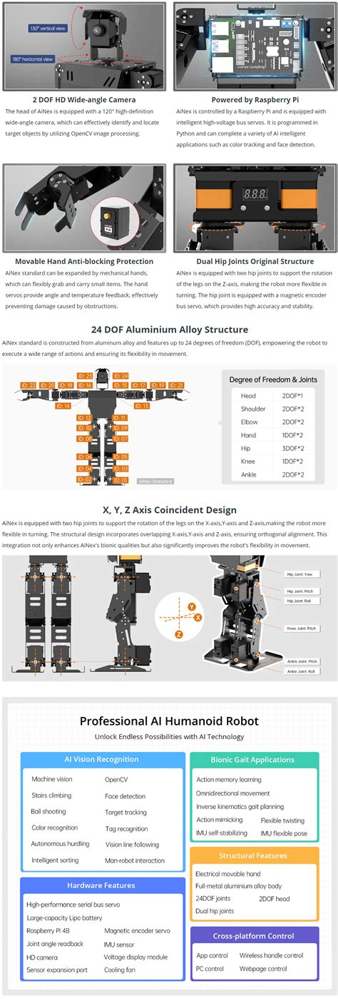 ainex ros ai vision humanoid robot inverse kinematics starter kit with