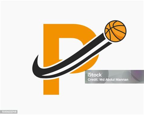 이니셜 편지 P 농구 로고 개념은 움직이는 농구 아이콘입니다 바스켓 볼 로고 타입 기호 Championship에 대한 스톡 벡터 아트 및 기타 이미지