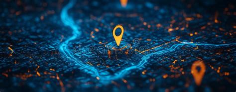 A Digital Map Featuring Illuminated Location Markers Indicating Gps And