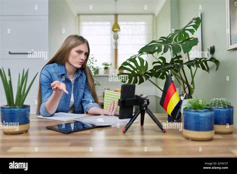 Remote Distance Learning Online Lesson Of Female Student Using