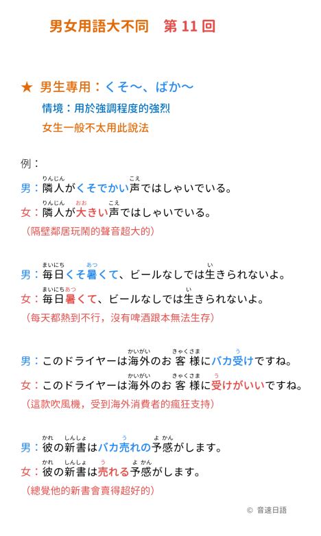 日文・男女用語大不同・第11回 音速語言學習日語