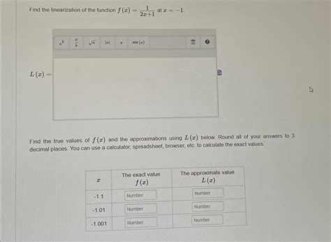 solved find the linearization of the function f x 12x 1 ﻿at