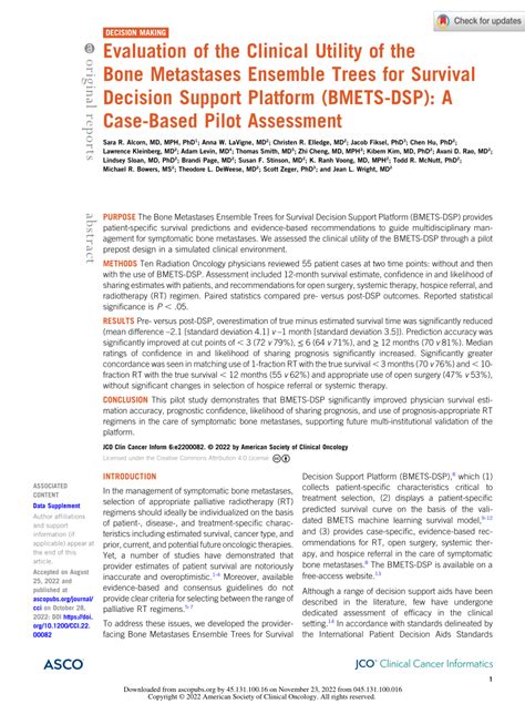Pdf Evaluation Of The Clinical Utility Of The Bone Metastases Ensemble Trees For Survival