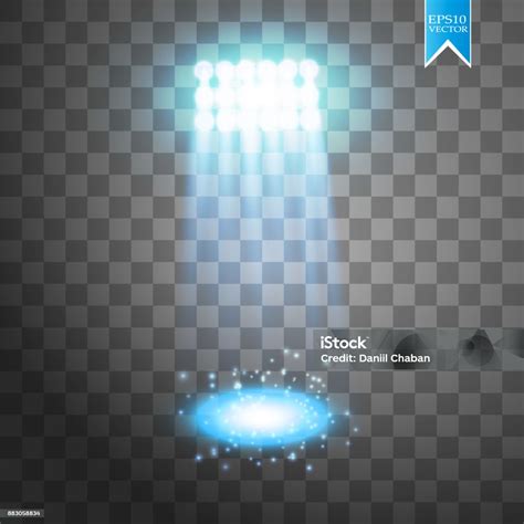 투명 한 바탕에 블루 벡터 스포트 라이트 조명 효과입니다 콘서트 현장 불꽃 빛에 의해 조명 경기장 프로젝터입니다 쇼 룸 Fashion Show에 대한 스톡 벡터 아트 및