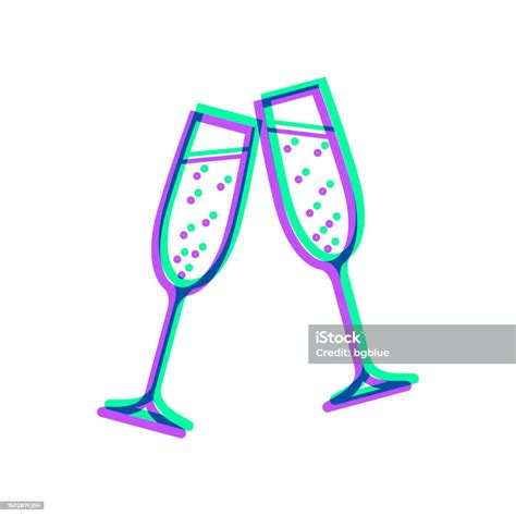 샴페인 두 잔 흰색 배경에 두 가지 색상이 오버레이된 아이콘 벡터에 대한 스톡 벡터 아트 및 기타 이미지 벡터 축배 3차원 형태 Istock