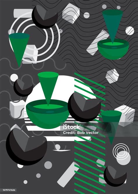 흰색 검정색 및 녹색 최소 기하학적 배경 템플릿입니다 빈티지 기하학적 그래픽 복고풍 테마 커버 추상적인 모양 검은색에 대한 스톡 벡터 아트 및 기타 이미지 Istock