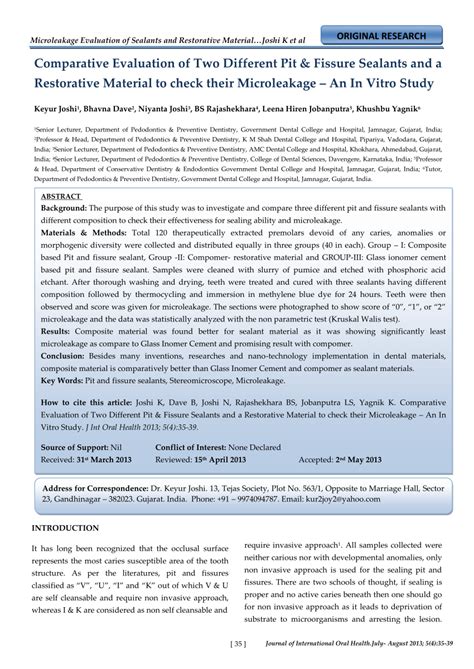 Pdf Comparative Evaluation Of Two Different Pit And Fissure Sealants And A Restorative Material