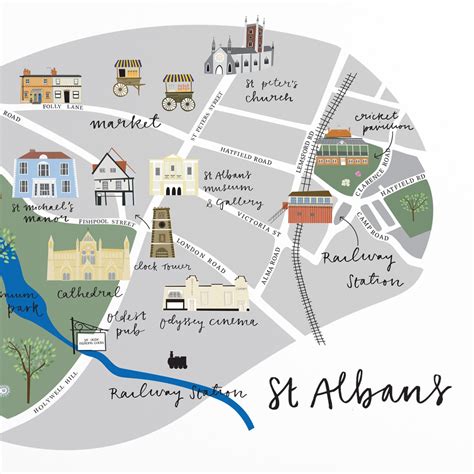 Illustrated Map Of St Albans Landscape Etsy