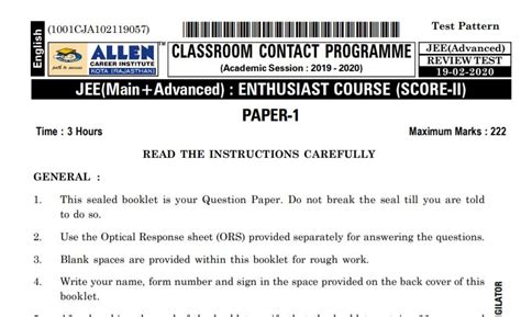 Allen Mock Tests For Jee Mains And Advanced With Solutionsin Pdf 1