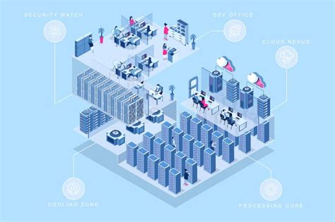Data Center 3d Isometric Concept For Web Design People In Isometry