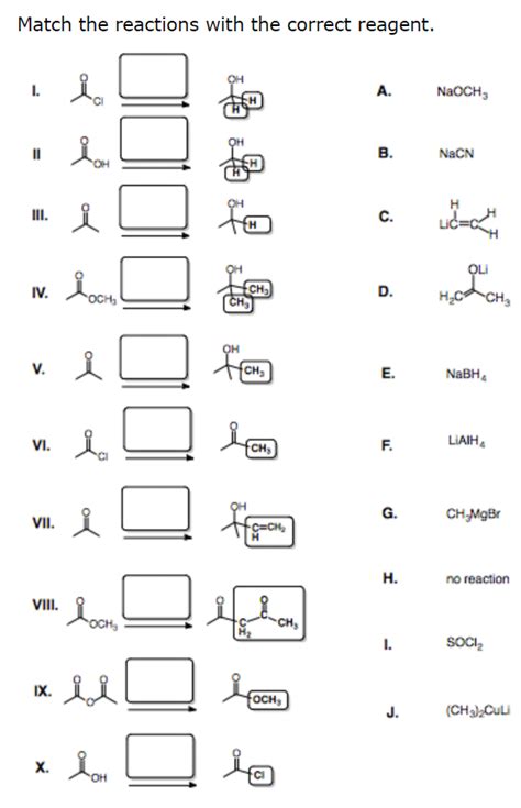 Solved Match The Reactions With The Correct Reagent