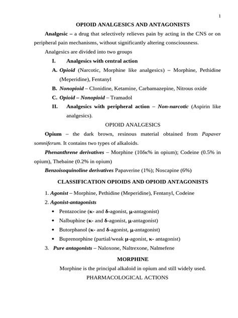 Lecture No 10 Narcotic Analgetics Pdf Opioid Morphine