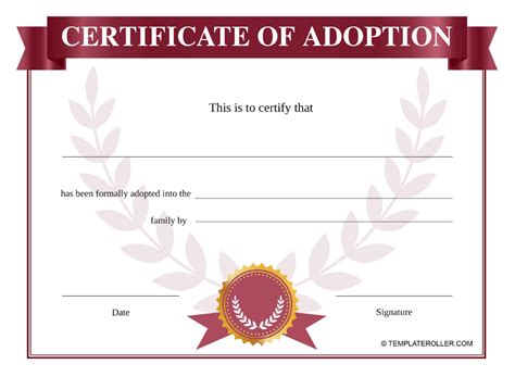 Free Printable Adoption Certificate Template Editable
