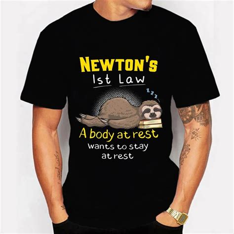 Funny Physics Joke Sloth Print T Shirt For Men Clothes Black Male T Shirts Summer Streetwear