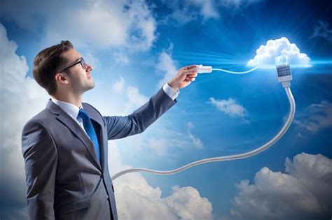 Cloud Computing Businessman Connecting To Cloud Premium Ai Generated