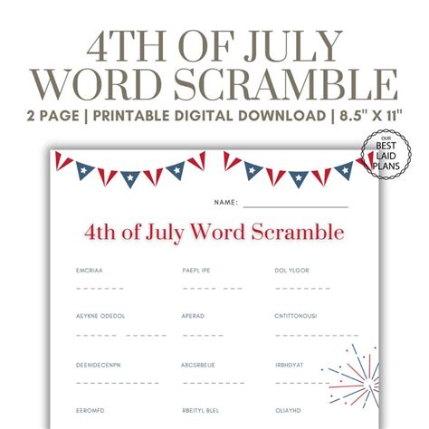 fourth of july word scramble game printable pdf 4th of july word jumble