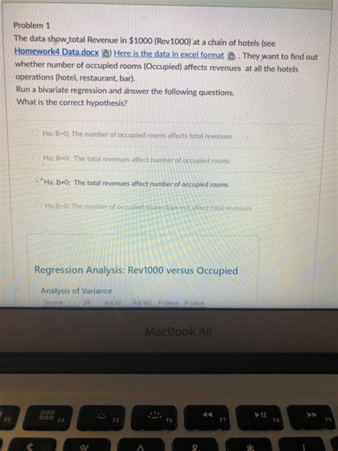Solved Regression Analysis Rev1000 Versus Occupied Analysis