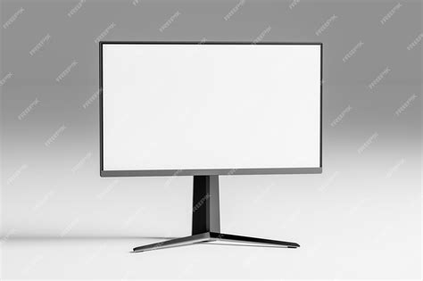 회색 배경에 빈 화면이 있는 모형 컴퓨터 모니터 흰색 화면 3d 렌더링이 있는 검은색 Pc 모니터 모형 프리미엄 사진
