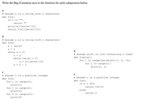 Solved Write The Big O Notation Next To The Function For Chegg