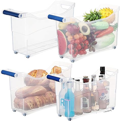 Storage Bins With Lids And Wheels Qskely 4 Pack Foldable Clear Plastic