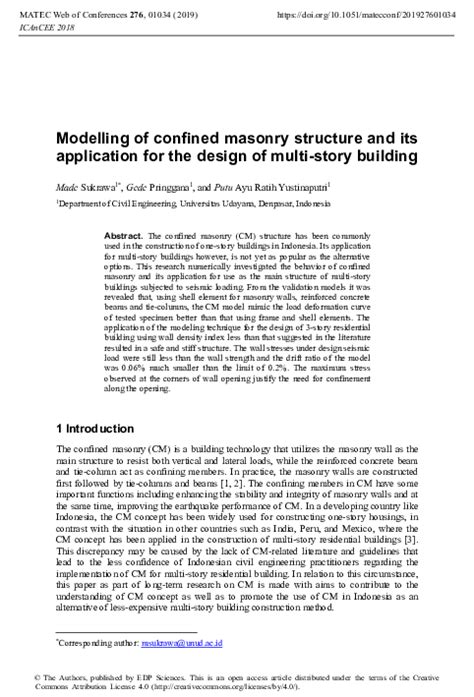 Pdf Modelling Of Confined Masonry Structure And Its Application For The Design Of Multi Story