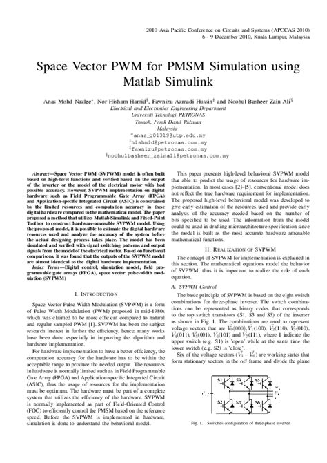 Pdf Space Vector Pwm For Pmsm Simulation Using Matlab Simulink