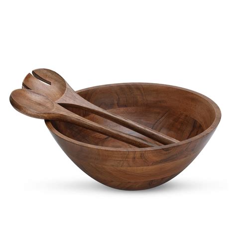 Uzopal Large Wood Salad Bowl Set With Serving Tongs Wayfair Canada