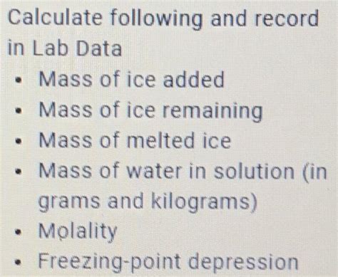solved calculate following and record in lab data mass of