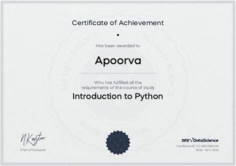 Certificate Of Achievement Introduction To Python 365 Data Science